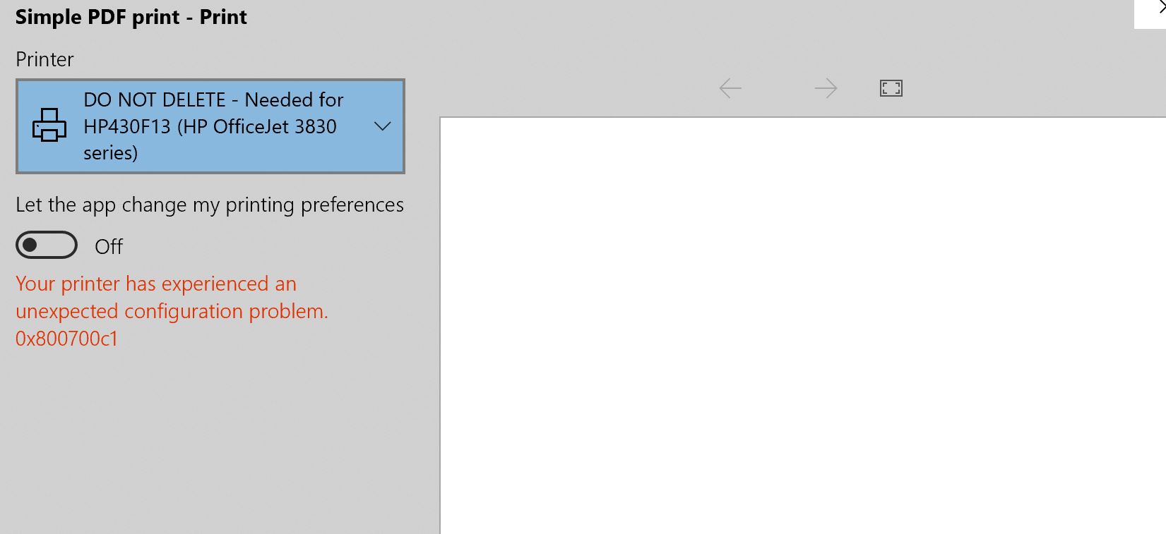 Windows 10 - HP3830 - Unable to print - print error in Spoo... - HP ...