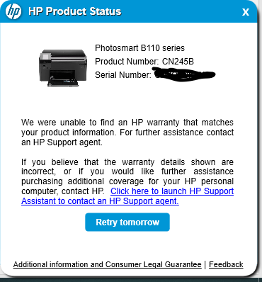 HP Product Status - HP Support Community - 7789786