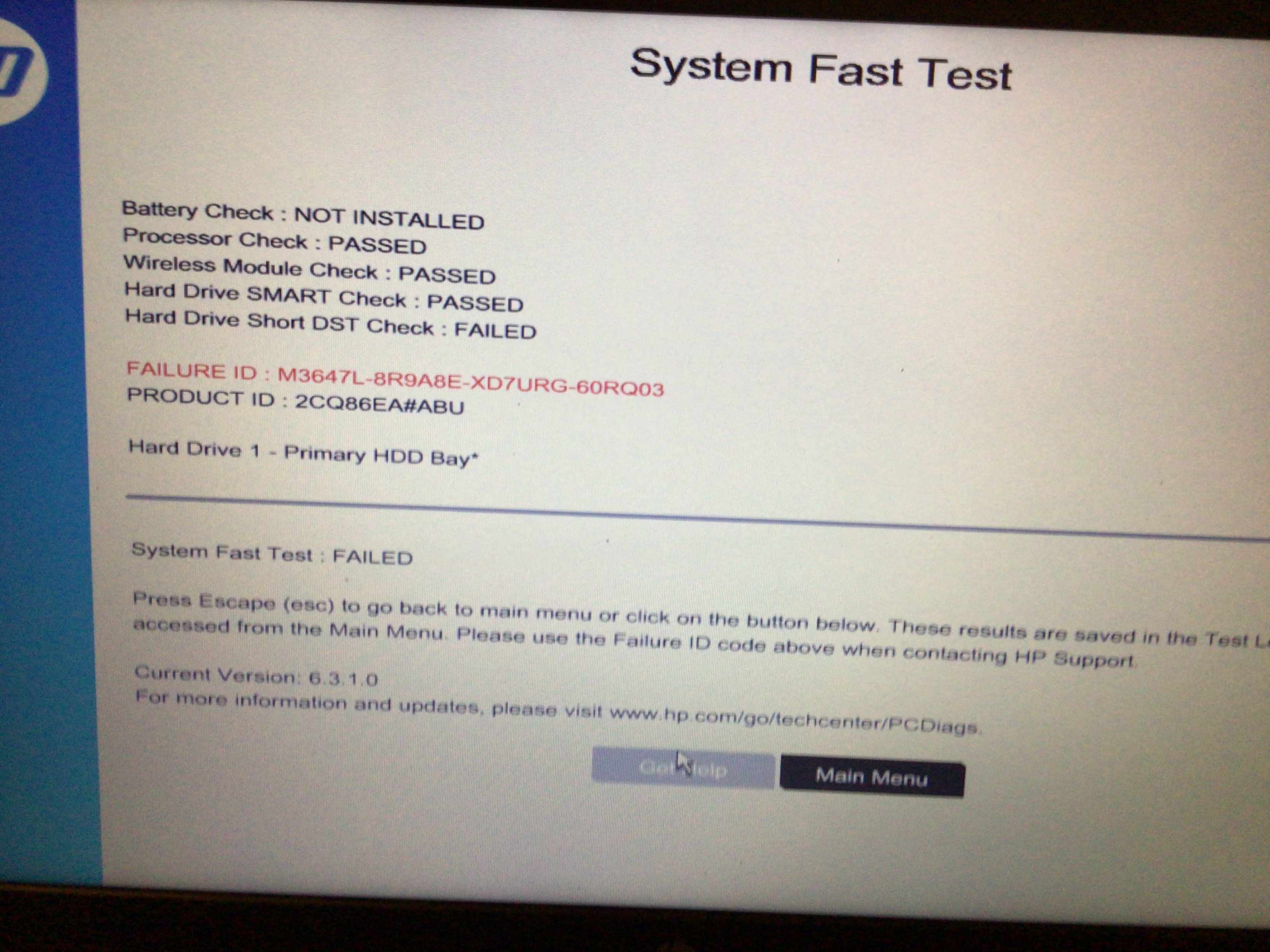 Laptop had failure id - HP Support Community - 7821746