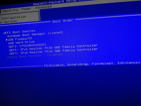 I don't find the usb key in the list of UEFI/Legacy - HP Support ...