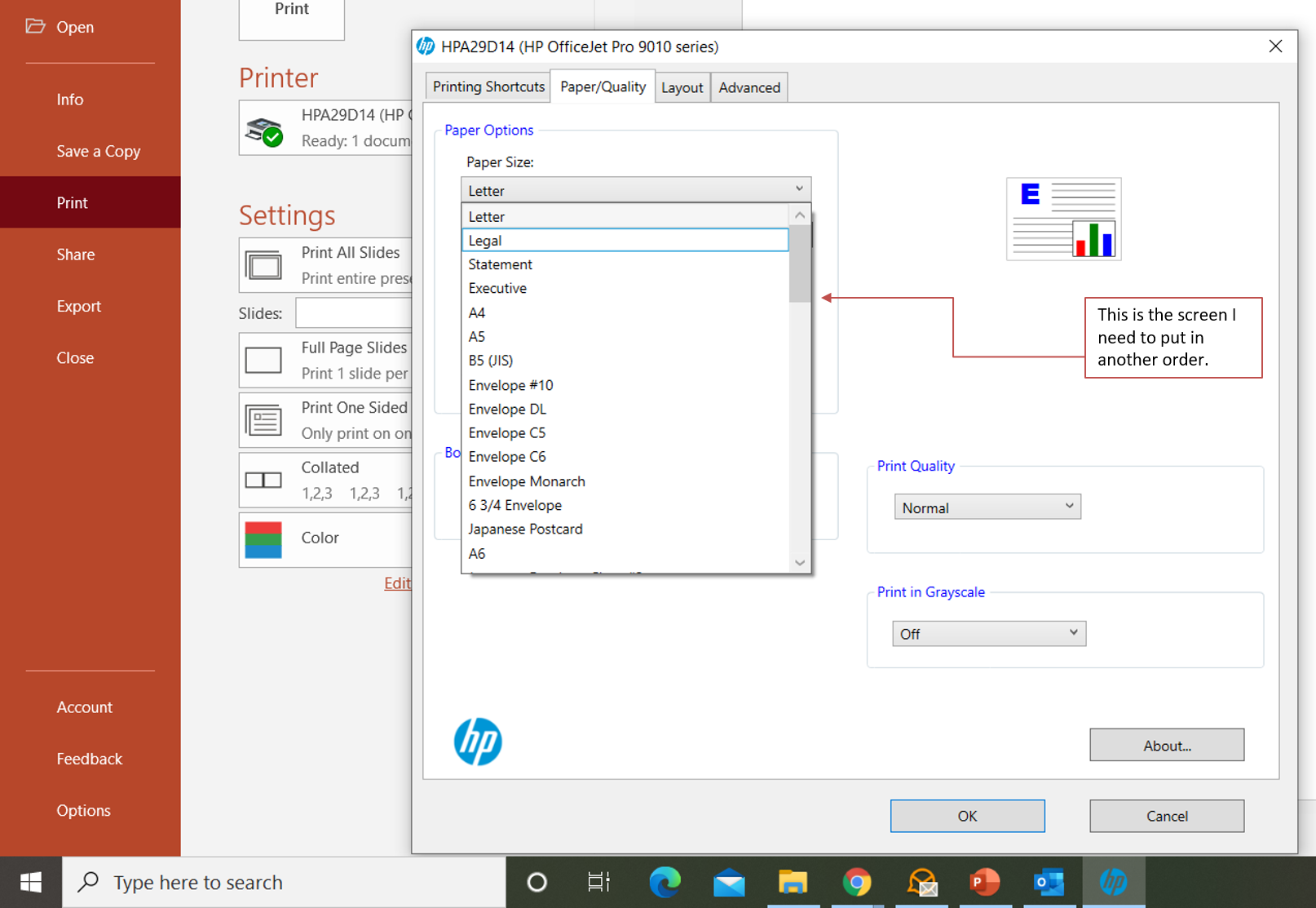 change order of items on drop down menu in printer propert8e... - HP ...