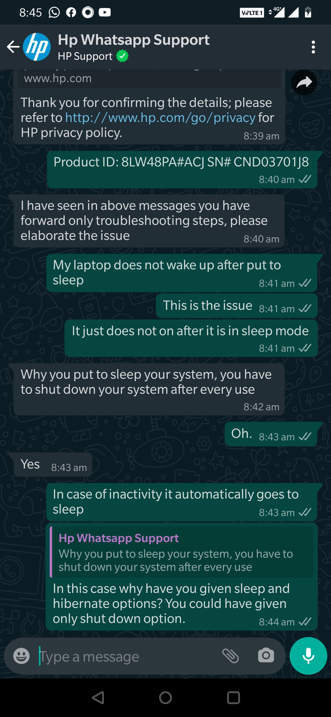 Sleep Mode - HP Support Community - 7872624