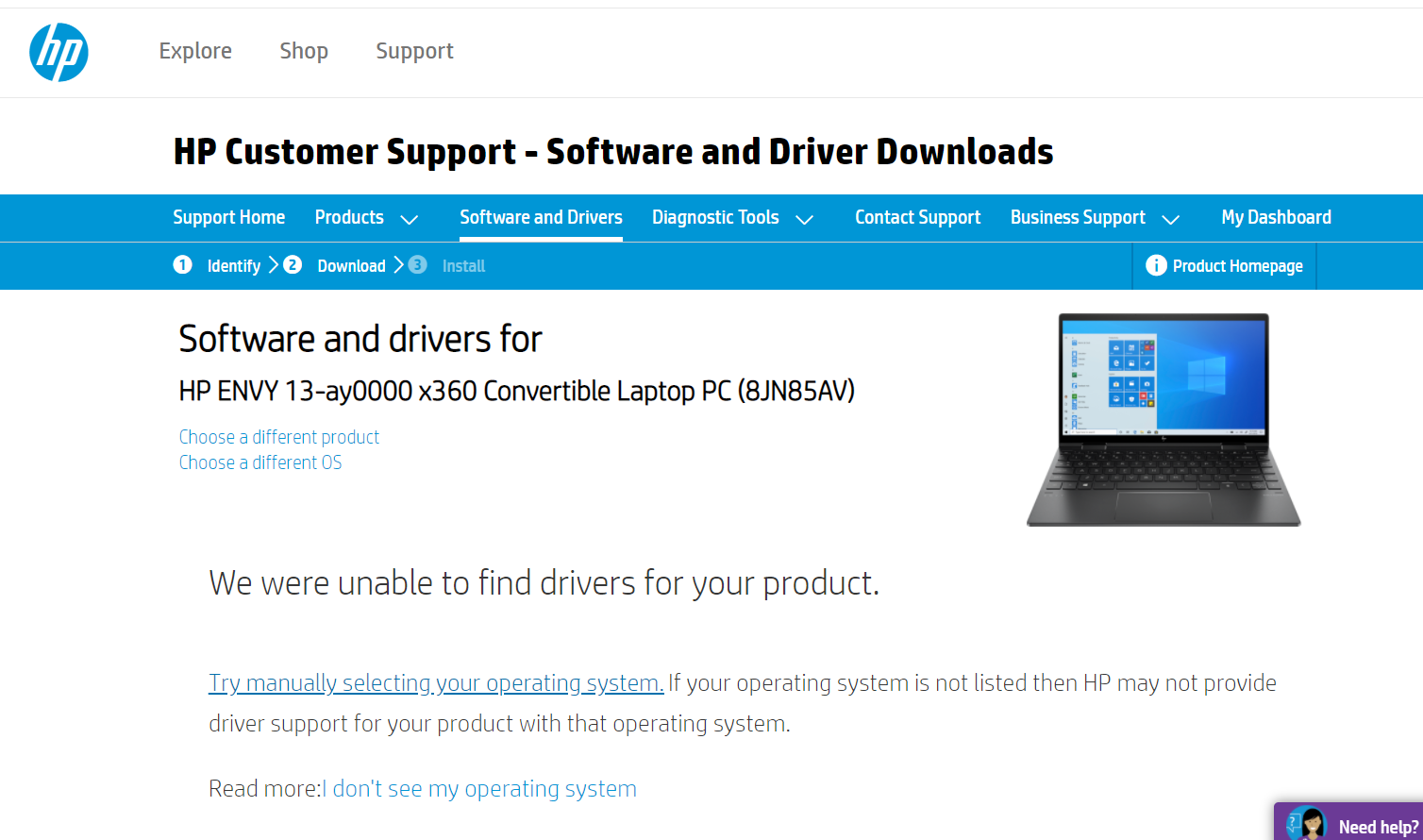 Solved: Why HP Envy 13 x360-ay0000 doesn't have software and drivers ...