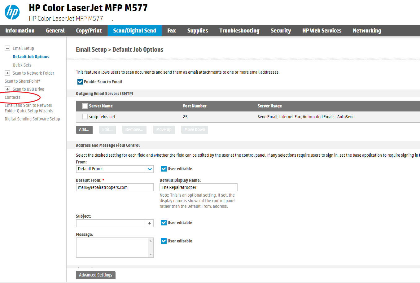 Scan to Email Address Book - HP Support Community - 7904537