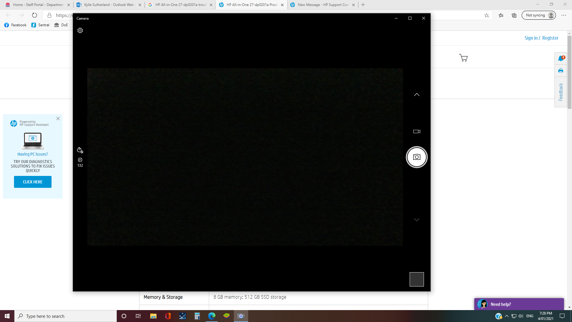 Cannot change camera from front-facing camera to rear facing... - HP ...