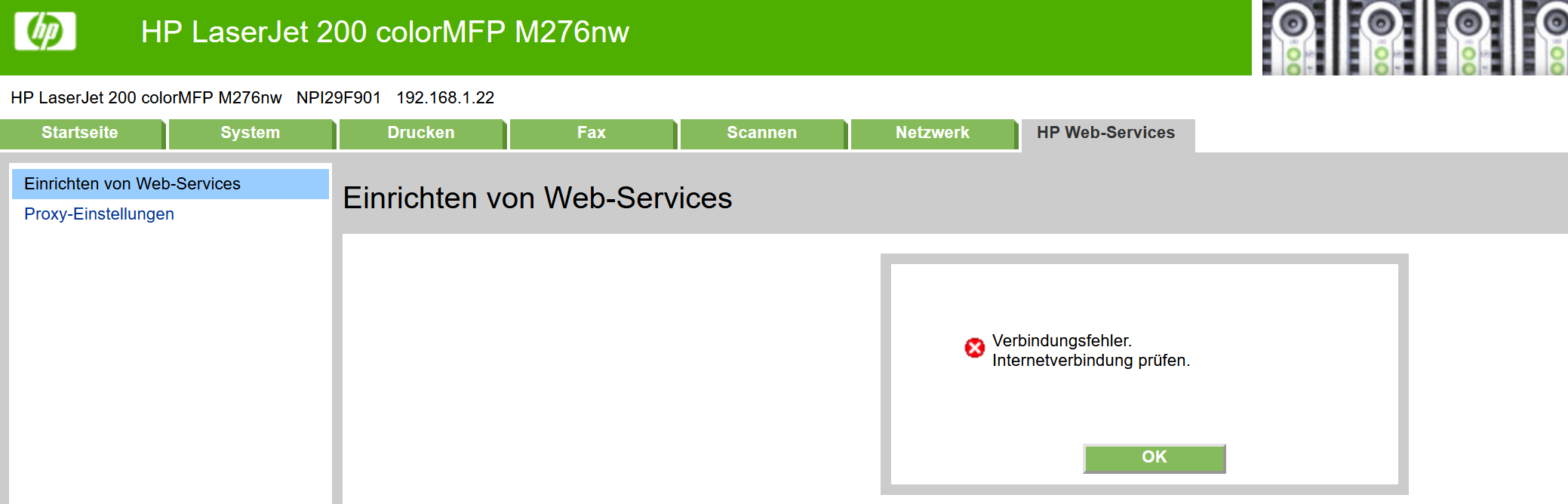 Error message while enabling Web-service - HP Support Community - 7921800