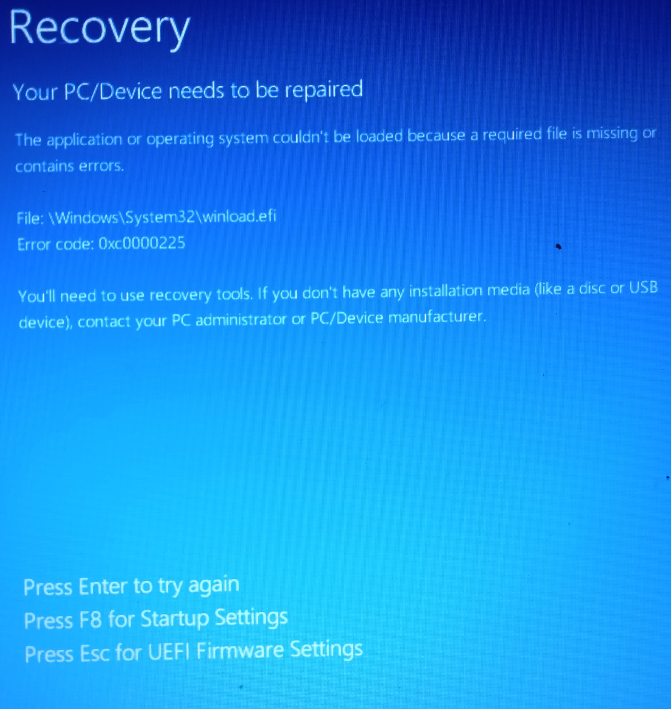 how to fix blue recovery screen - HP Support Community - 7926040