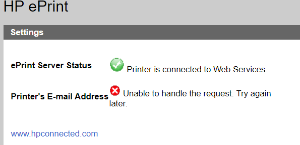 HP ePrint - Error on Printers email address - eprint server ... - HP ...