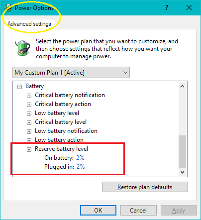 Critical Battery Level set to 9%, and unable to reduce to a ... - HP ...