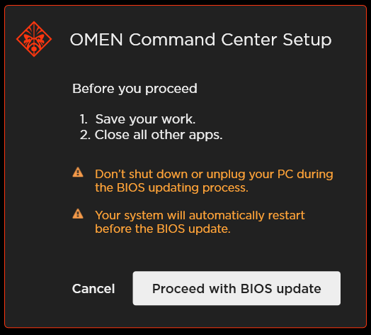 OMEN Command Centre Setup: BIOS Update Loop - HP Support Community ...