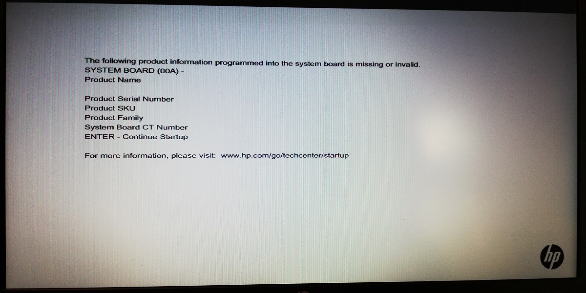 Bios Lockup - SYSTEM BOARD (00A) - HP Support Community - 7976688