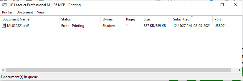 Printer Status Error - HP Support Community - 7994574