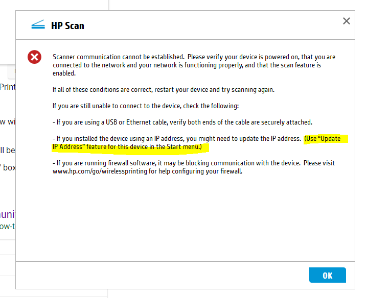 MFP M776 Scanner IP Address Issues from Windows 10 - HP Support ...