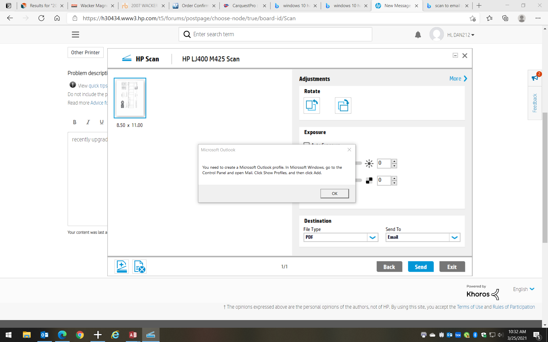 Trouble Scanning to email windows 10 - HP Support Community - 8018949