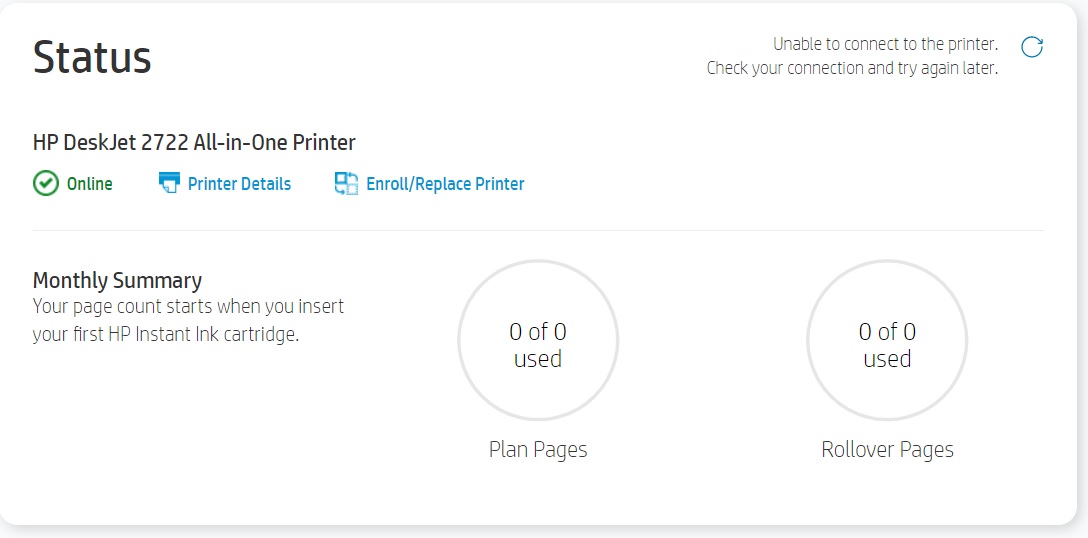 Instant Ink unable to connect printer - HP Support Community - 8022740