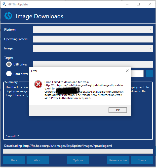 Hp ThinUpdate requires proxy authentication when launched - HP Support ...