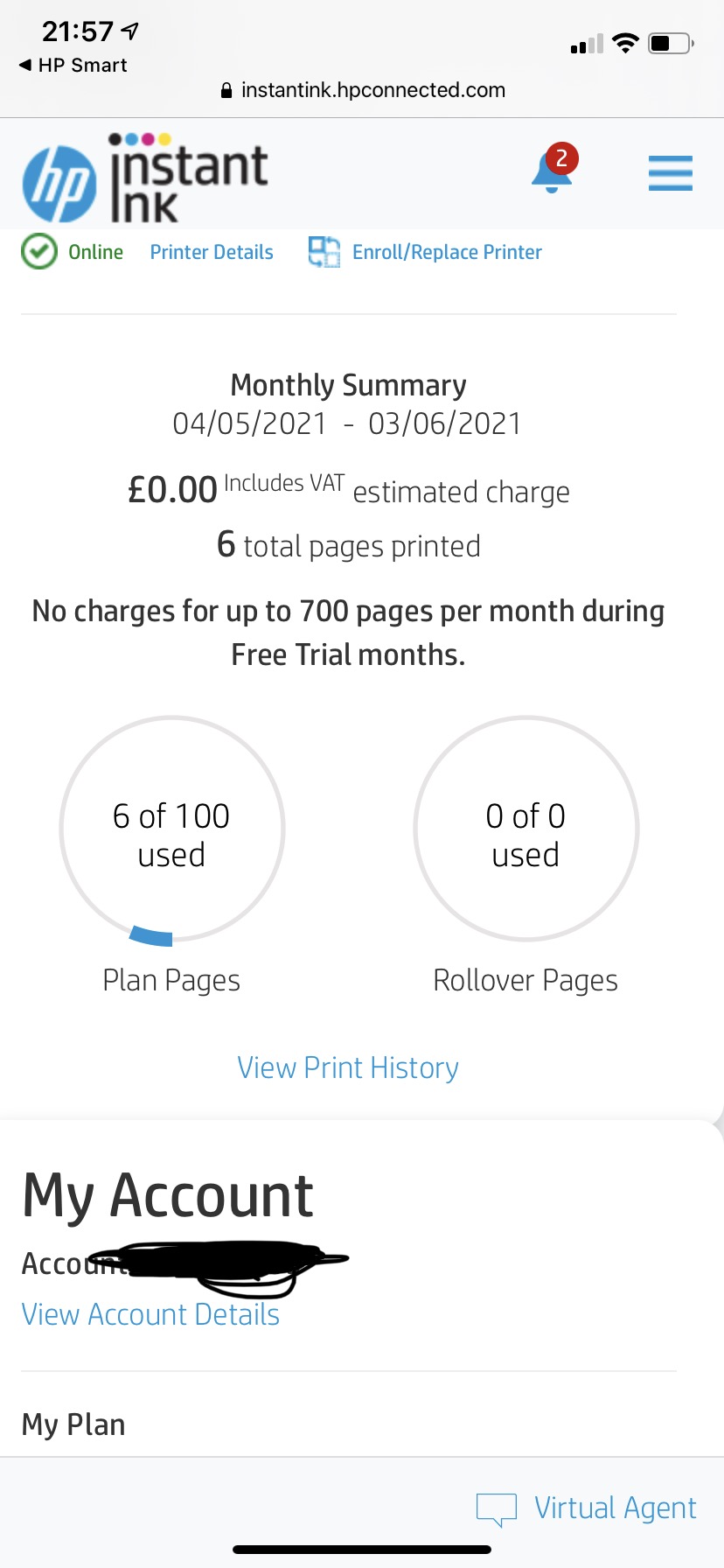Instant ink free trial. 100 or 700 pages? - HP Support Community - 8058597