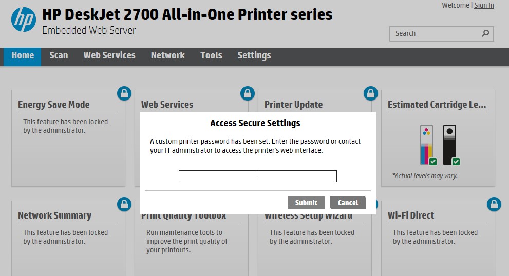 EWS Custom Password Set - HP Support Community - 8081687