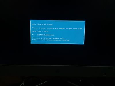 Boot device not found - HP Support Community - 8121136