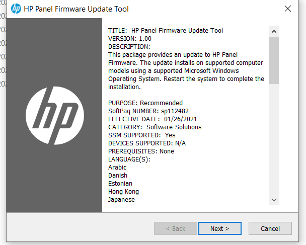 OMEN 15 2020 : HP Panel Firmware Update Tool (sp112482) inst... - HP ...