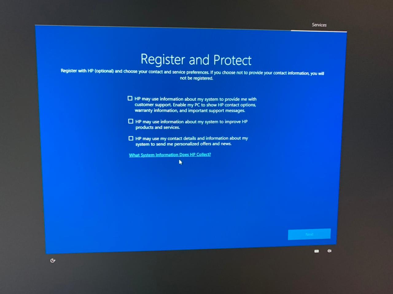 Solved: register and protect cant next - HP Support Community - 8130220