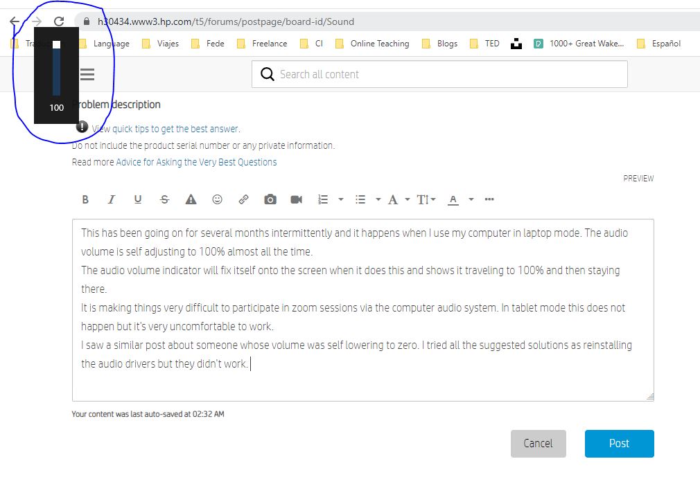 The Volume Goes up to 100% in laptop mode in my HP Spectre ... - HP ...