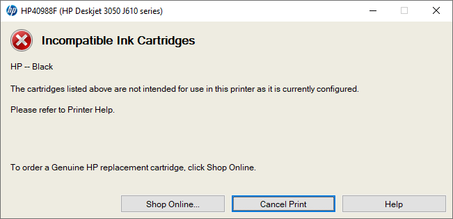 Incompatible cartridge (301) with Deskjet 3050 J610a - HP Support ...