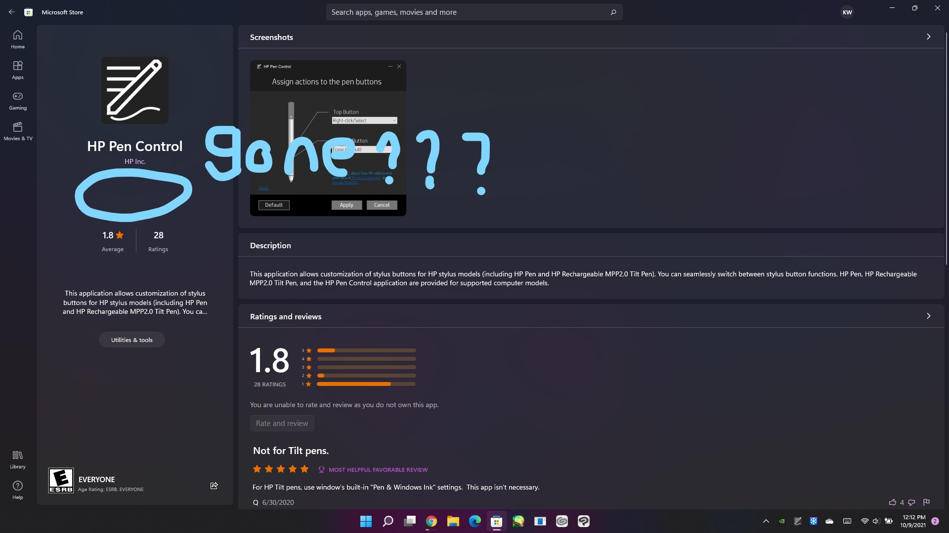 I try to download hp pen control from micosoft store but dow... - HP ...