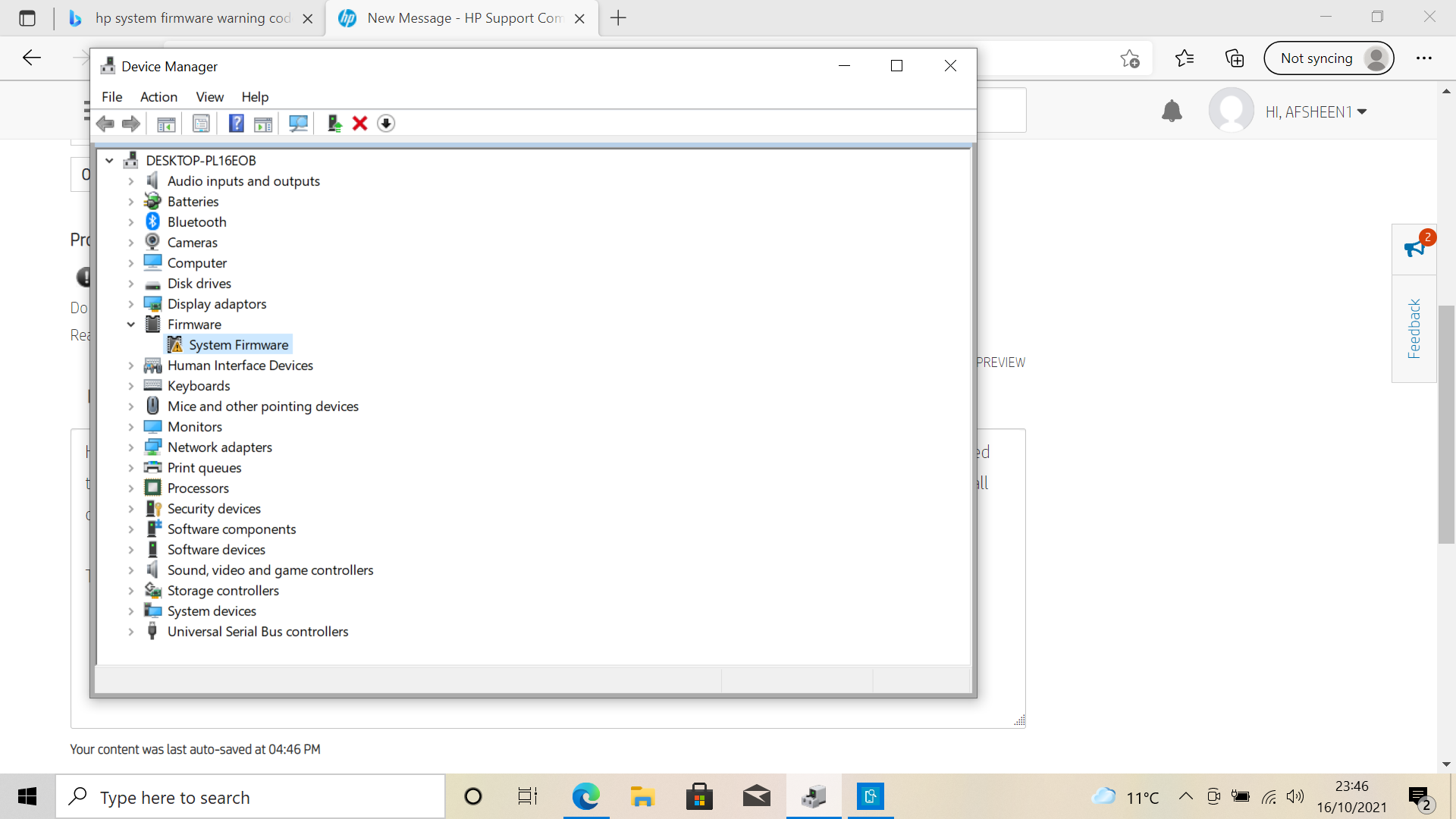 HP Laptop 14s-dq1 - System Firmware warning in Device manage... - HP ...