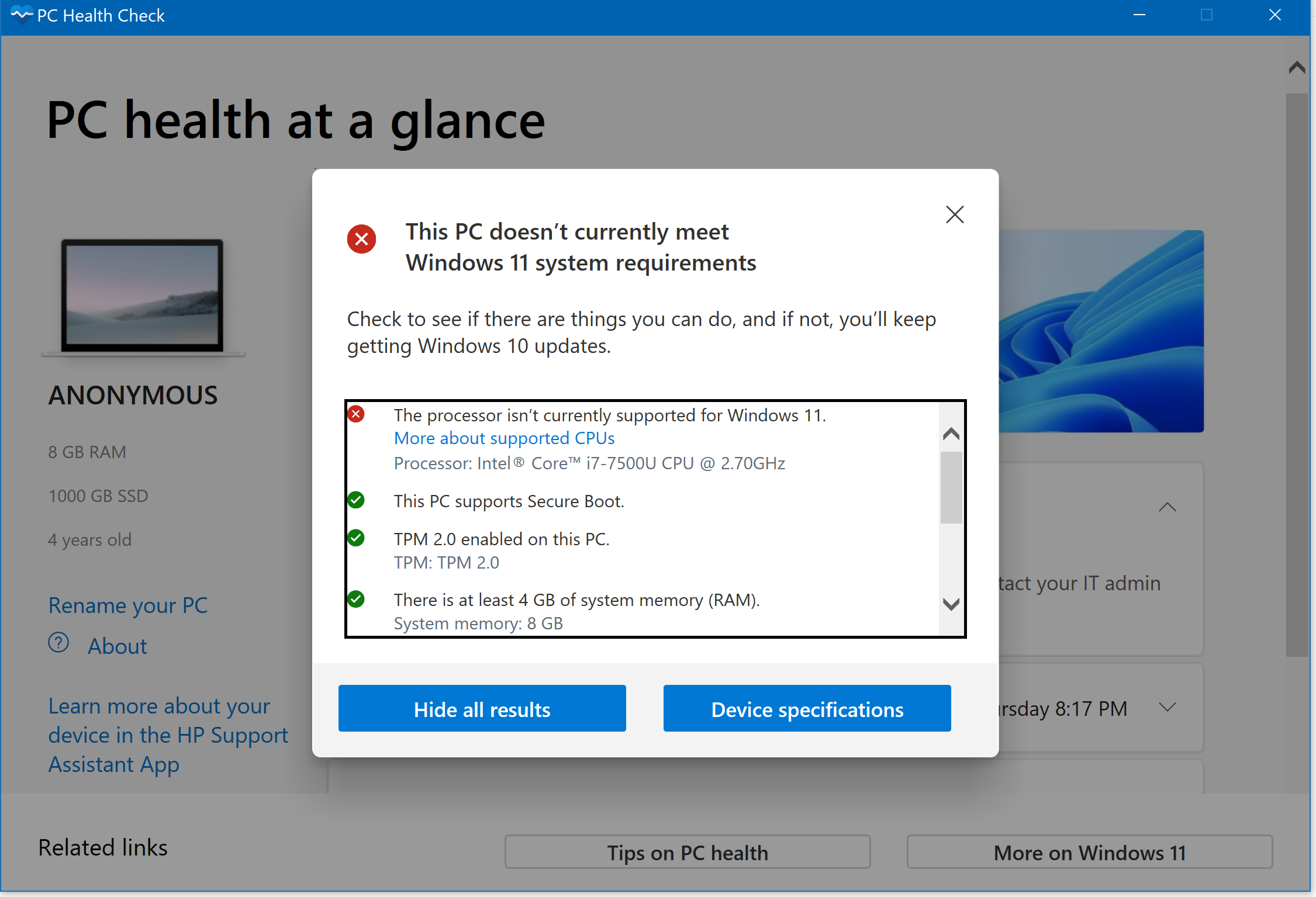 cant update to windows 11 via windows update. - HP Support Community ...