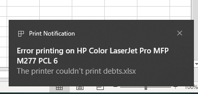cannot print excel files - HP Support Community - 8213993