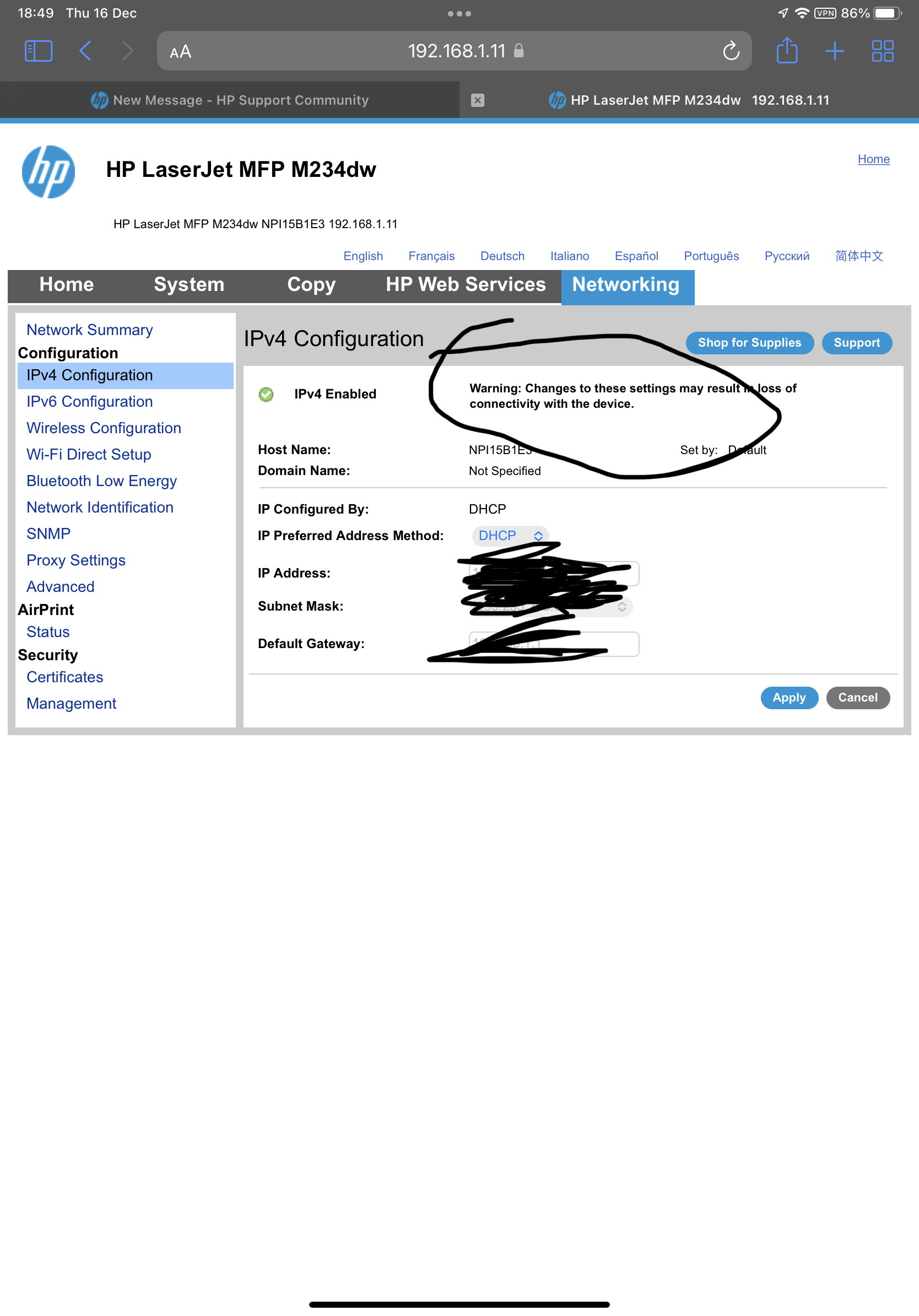 HP web services connection error. check internet connection - HP ...