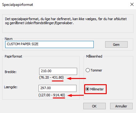 Custom paper size limited to specific width and lenght - HP Support ...