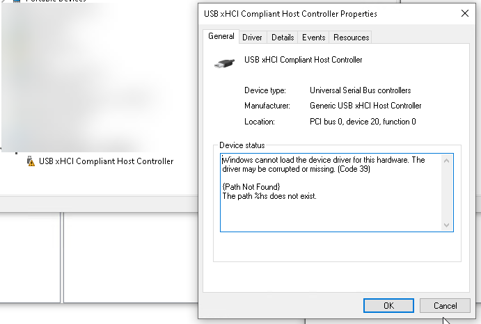 USB xHCI Compliant Host Controller Code 39 - HP Support Community - 8246449
