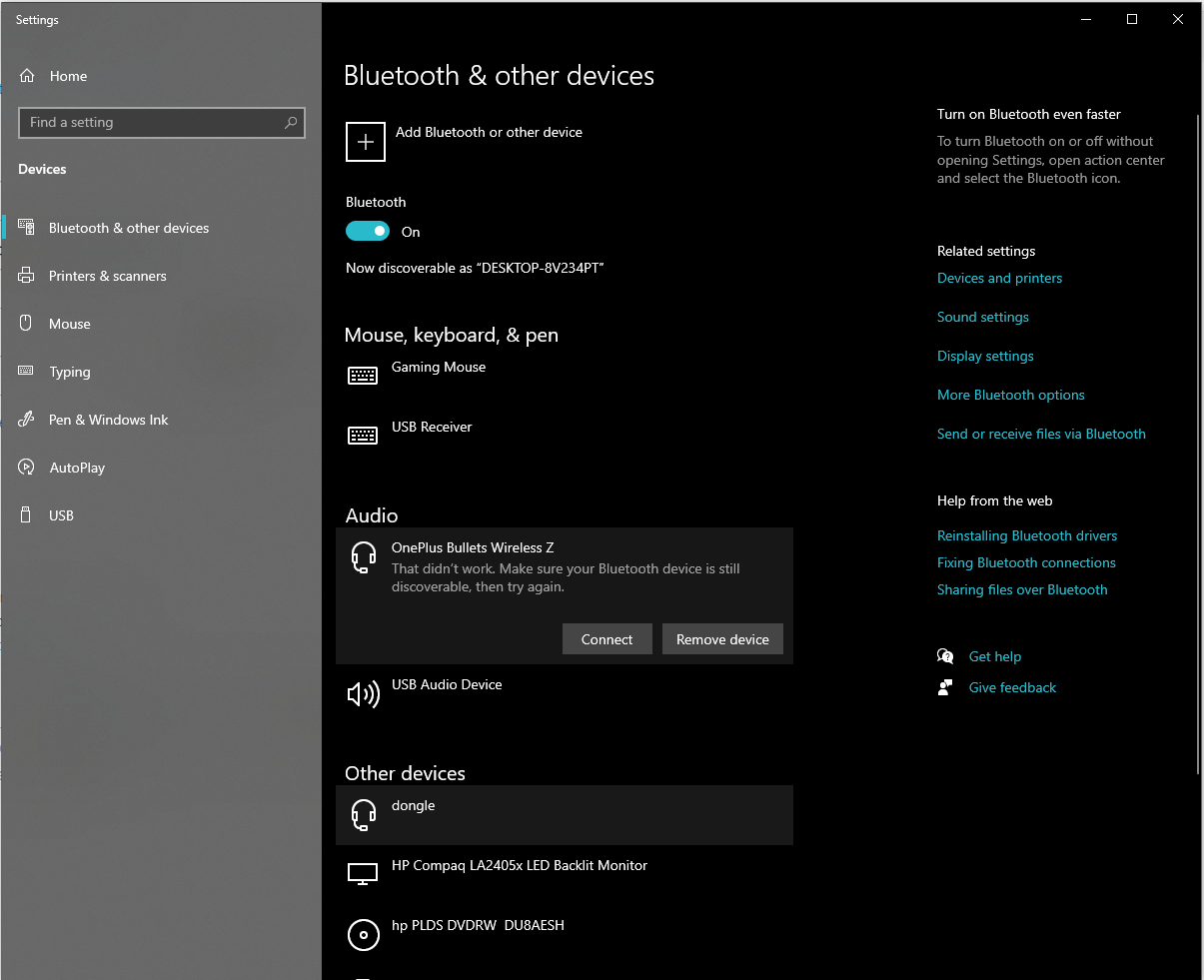 Bluetooth device is paired but not able to connect. - HP Support ...
