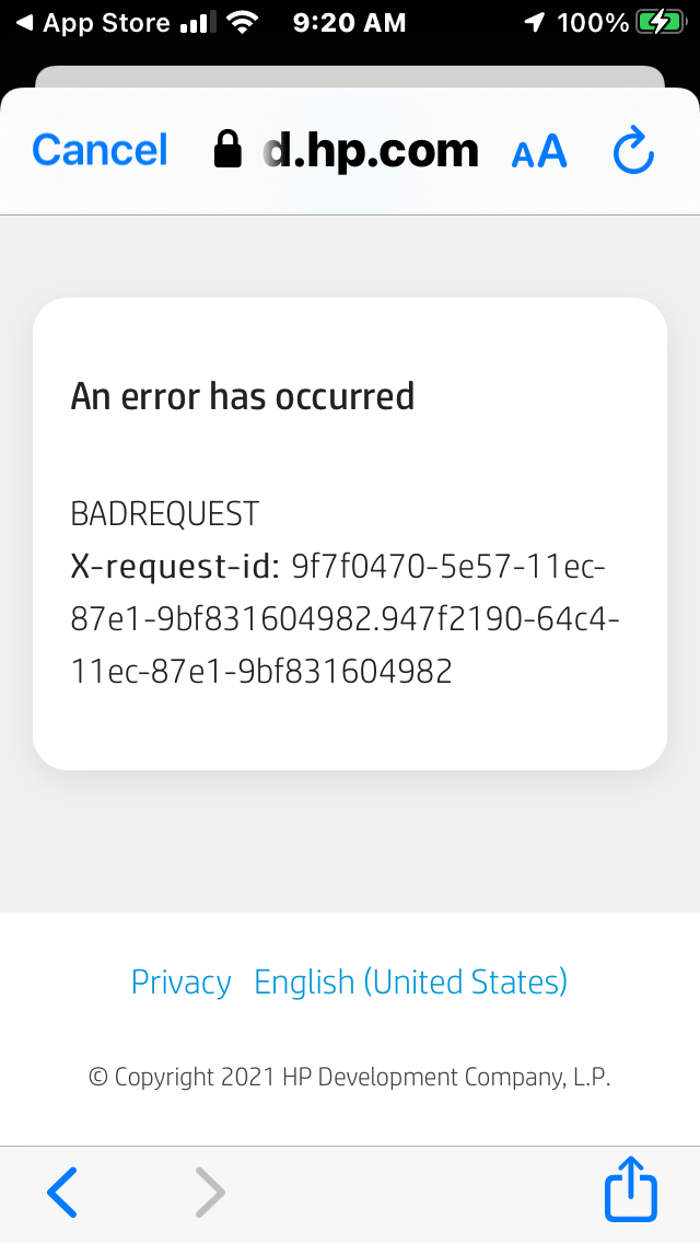 Error message login to HP Smart on Iphone - HP Support Community - 8250779