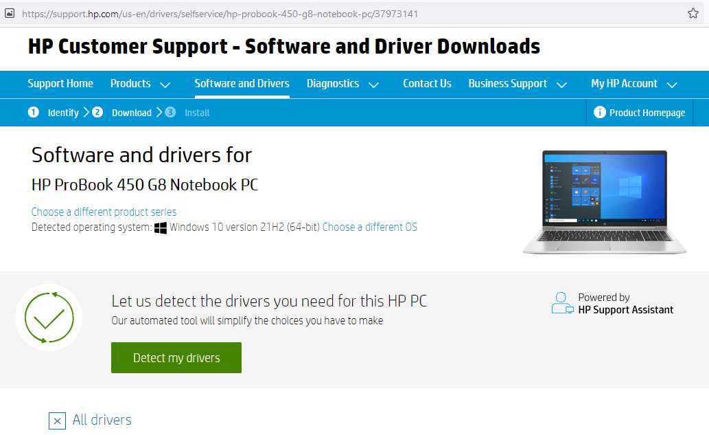 Solved: ProBook 450 G8 WIndows drivers: We were unable to retrieve t ...