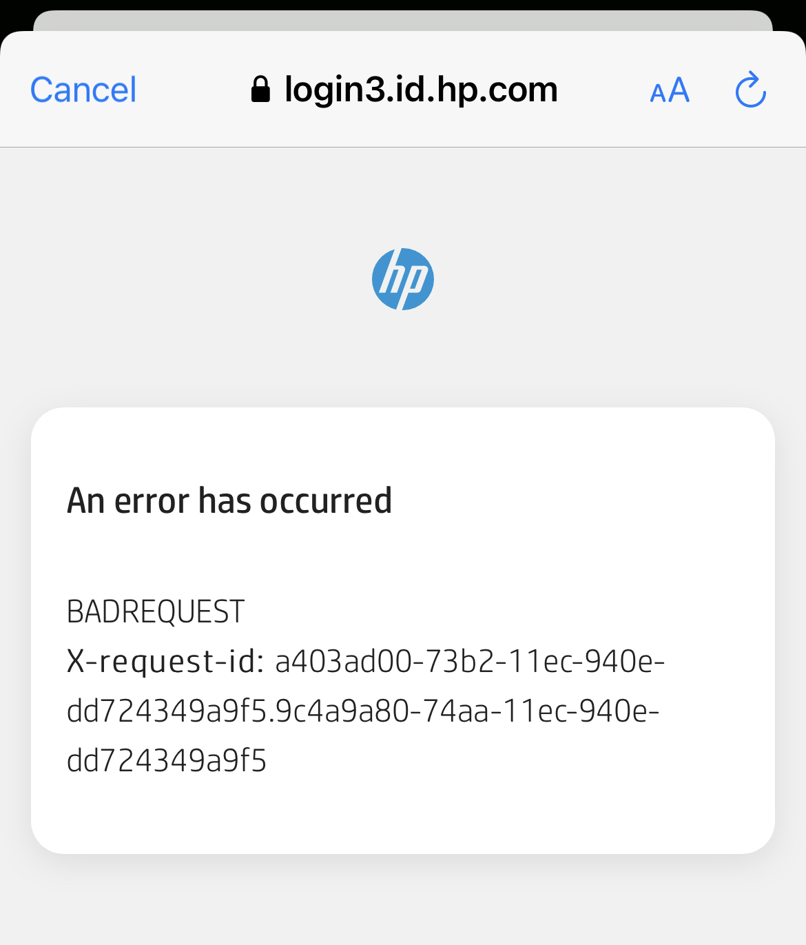 HP Smart won’t login on iPhone - BAD REQUEST message - HP Support ...