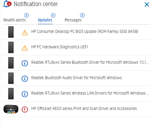 in HP Support Assistant I have 6 Updates in Notification Cen... - HP ...
