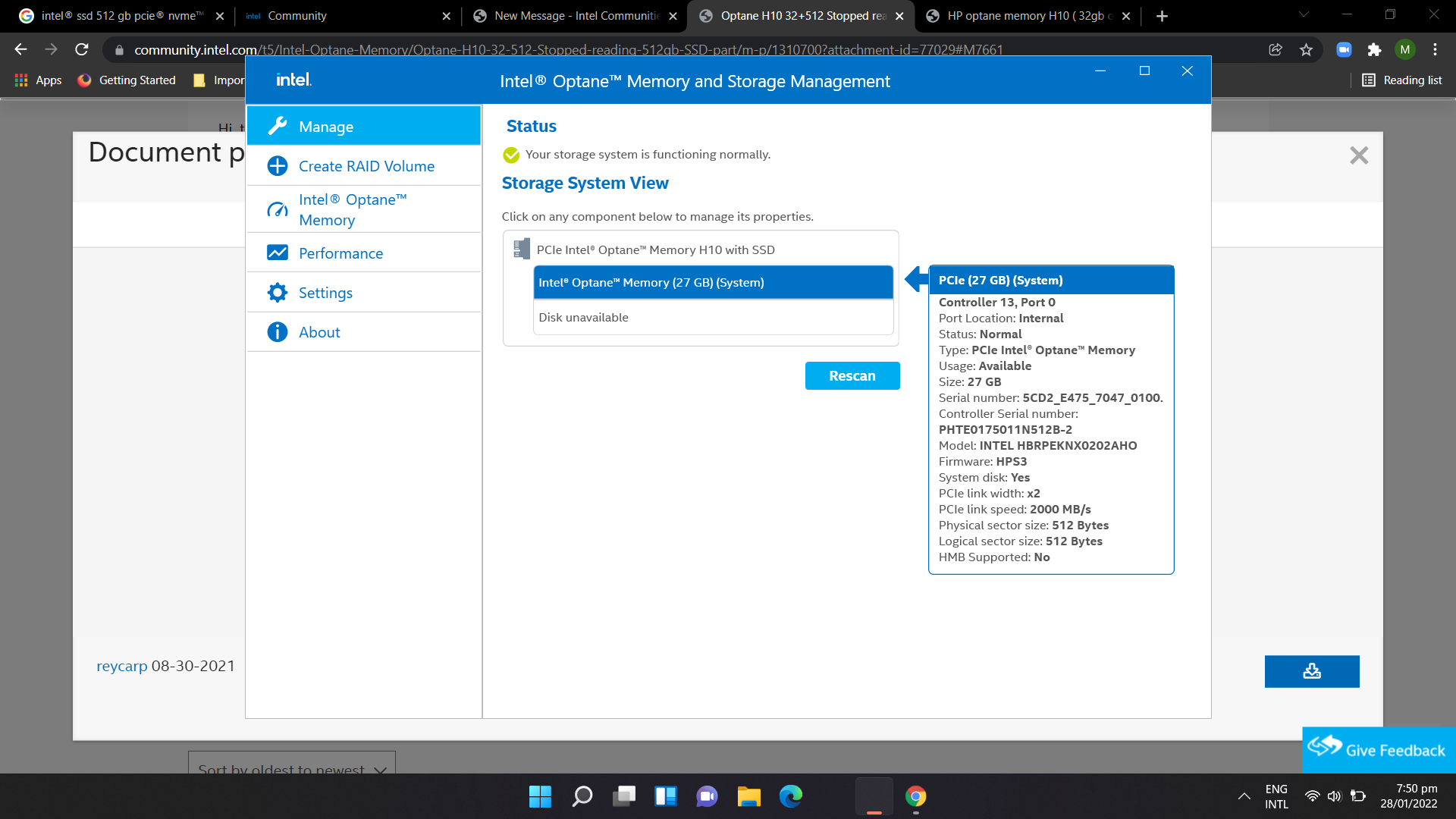 H10 HP optane memory ( 32gb optane memory + 512 ssd ) show o... - HP ...