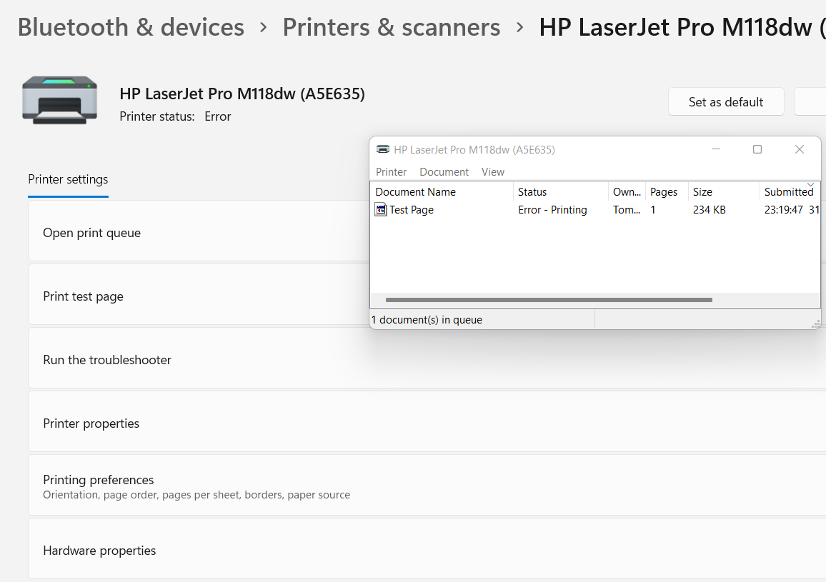 HP Laserjet Pro M118 works with HP Smart, but not in Windows... - HP ...