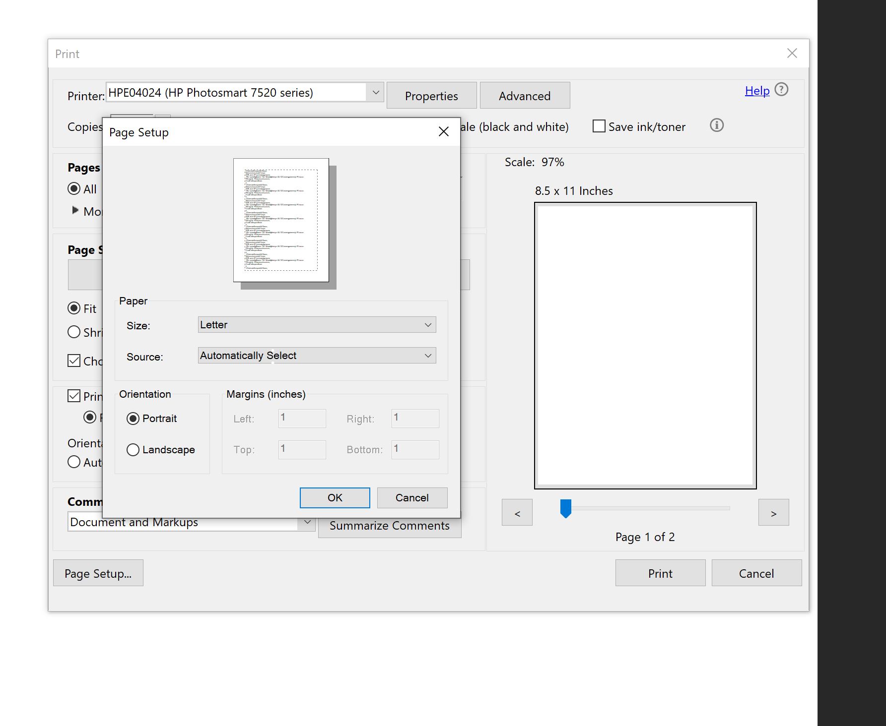 Printer defaults to 1" margins when printing document with n... - HP ...