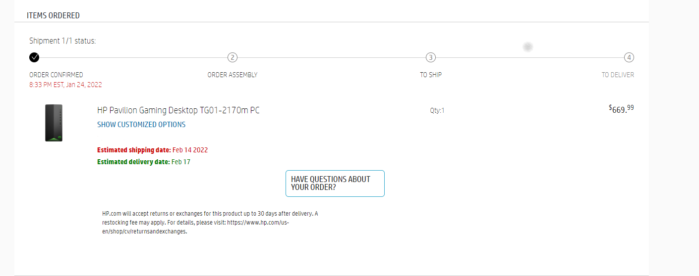 Bar on order status disappeared? - HP Support Community - 8304647
