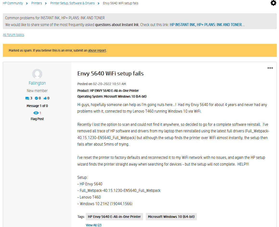 First posts marked as spam - HP Support Community - 8309538