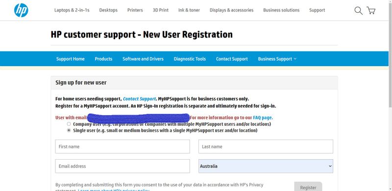Get Register your external account Email ID not registered i... - HP ...