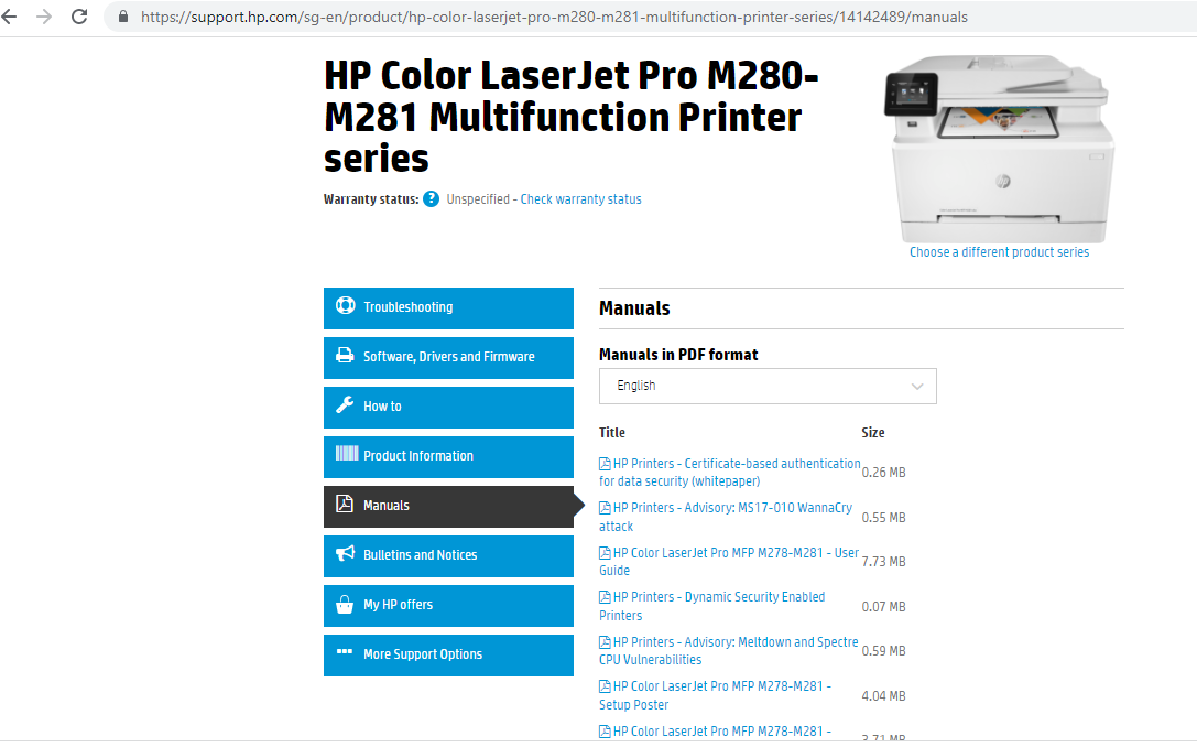 Solved: How do I get the manuals for a M281 Color Laserjet printer ...