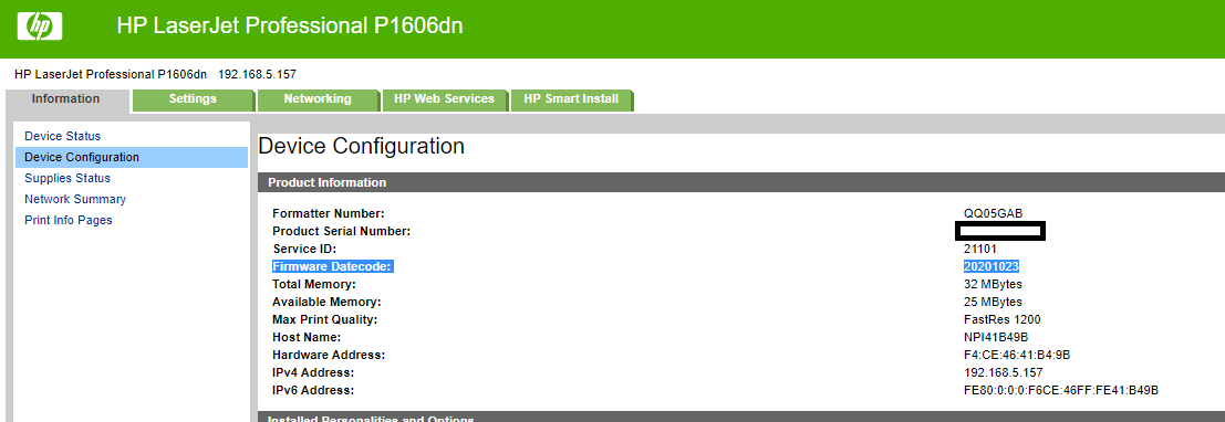 Solved: Firmware on my P1606dn seems to be more recent than the most ...
