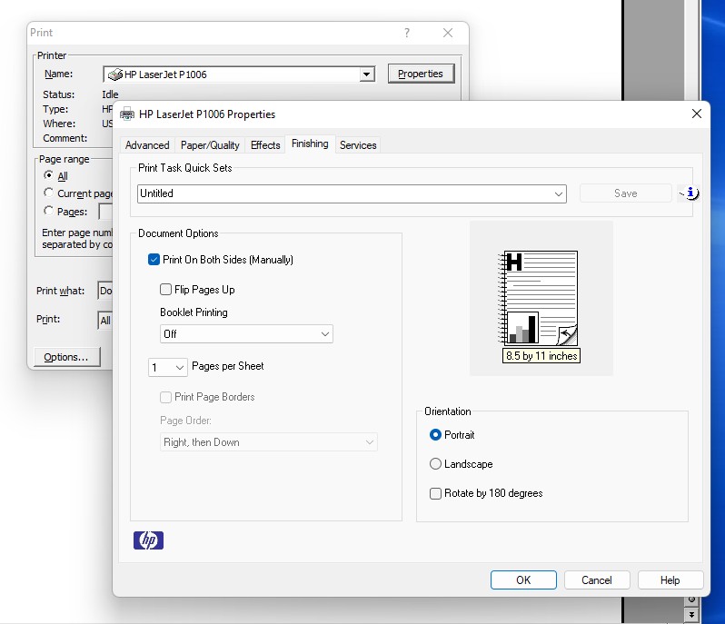 Solved: HP LaserJet P1006 - Dialog Box for manual 2-sided printing i ...