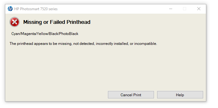 Missing or failed printhead - HP Support Community - 8398944