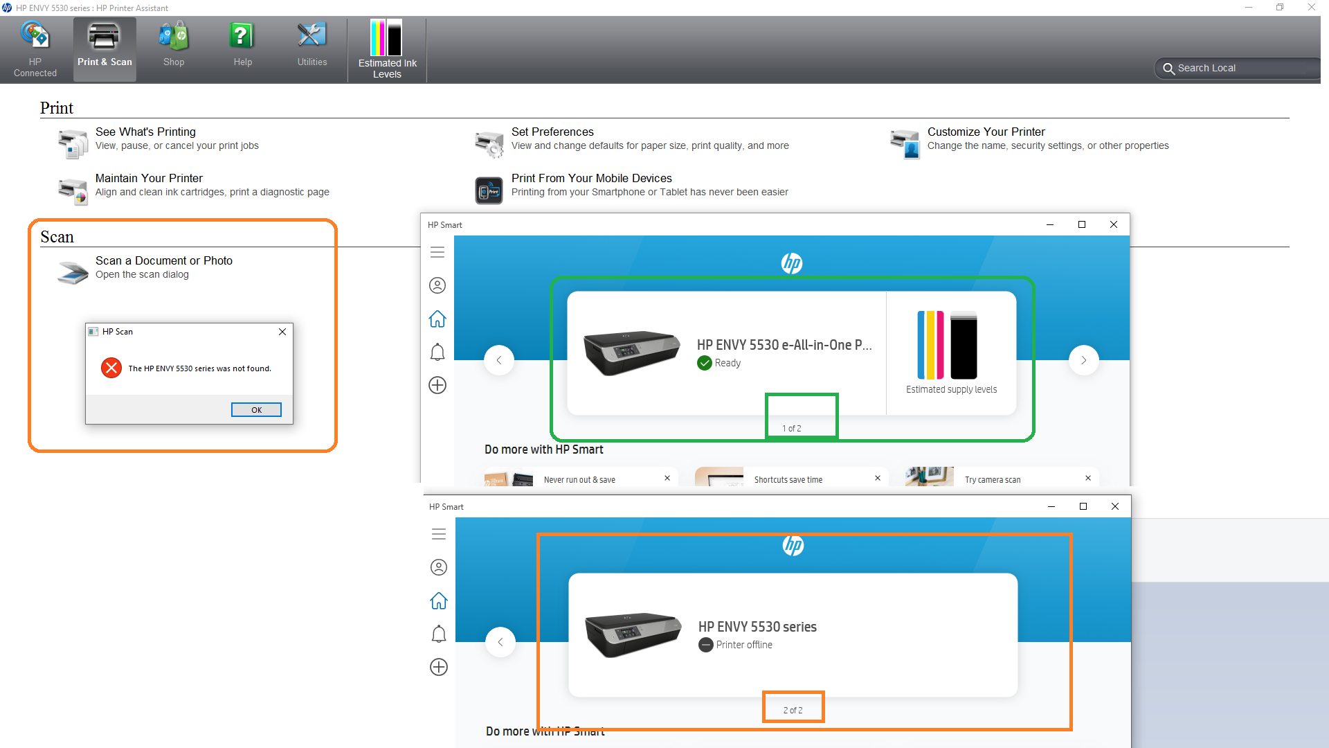 HP Envy 5530, Network Conn Driver Menu Print only, no scan o... - HP ...